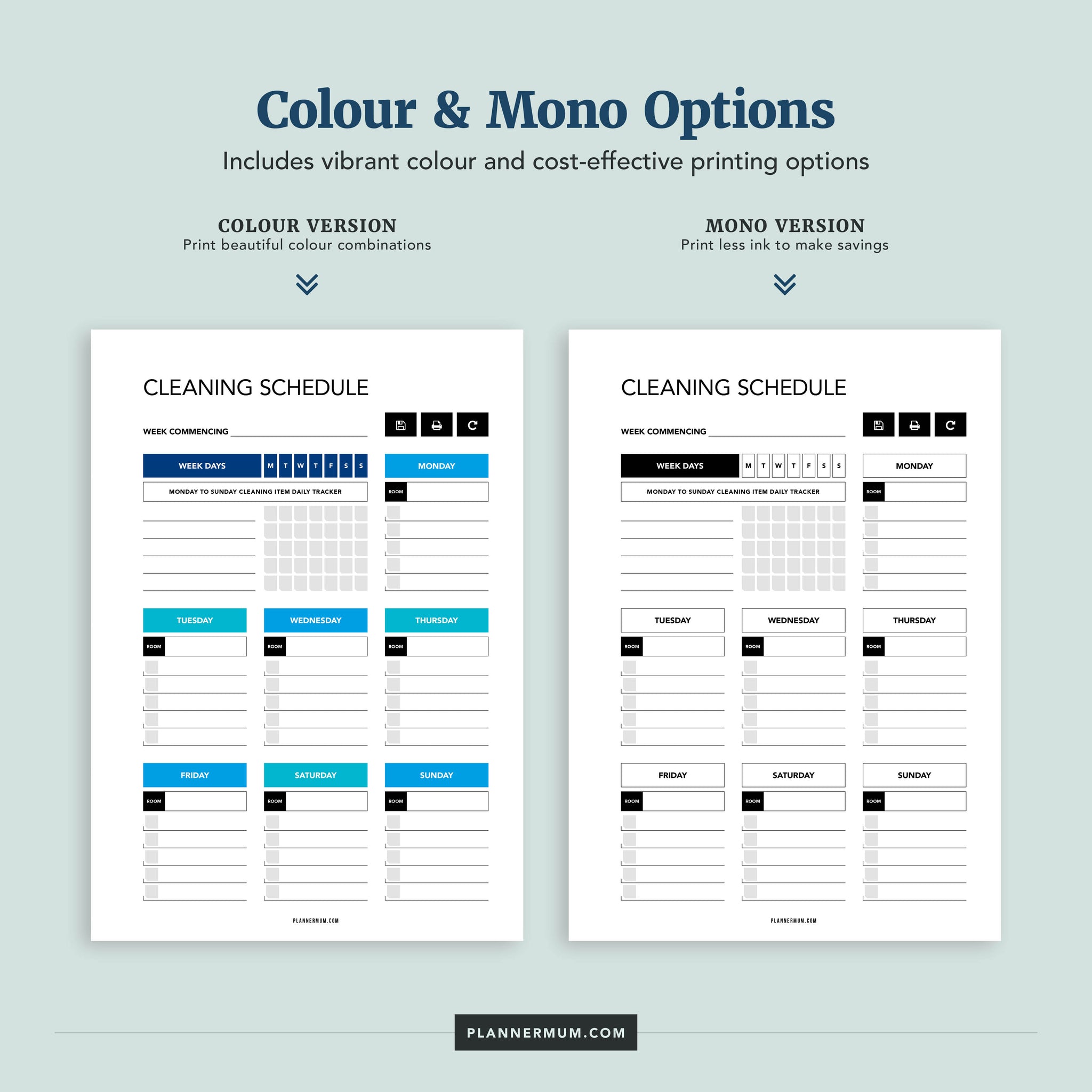 Printable Cleaning Schedule Planner | Planner Mum