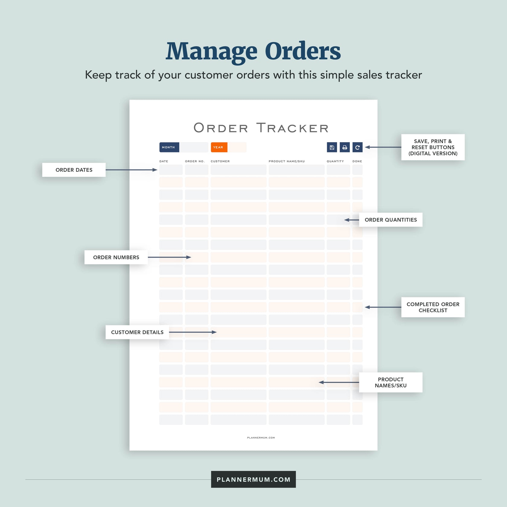 Small Business Order Tracker (Printable & Fillable) | Planner Mum